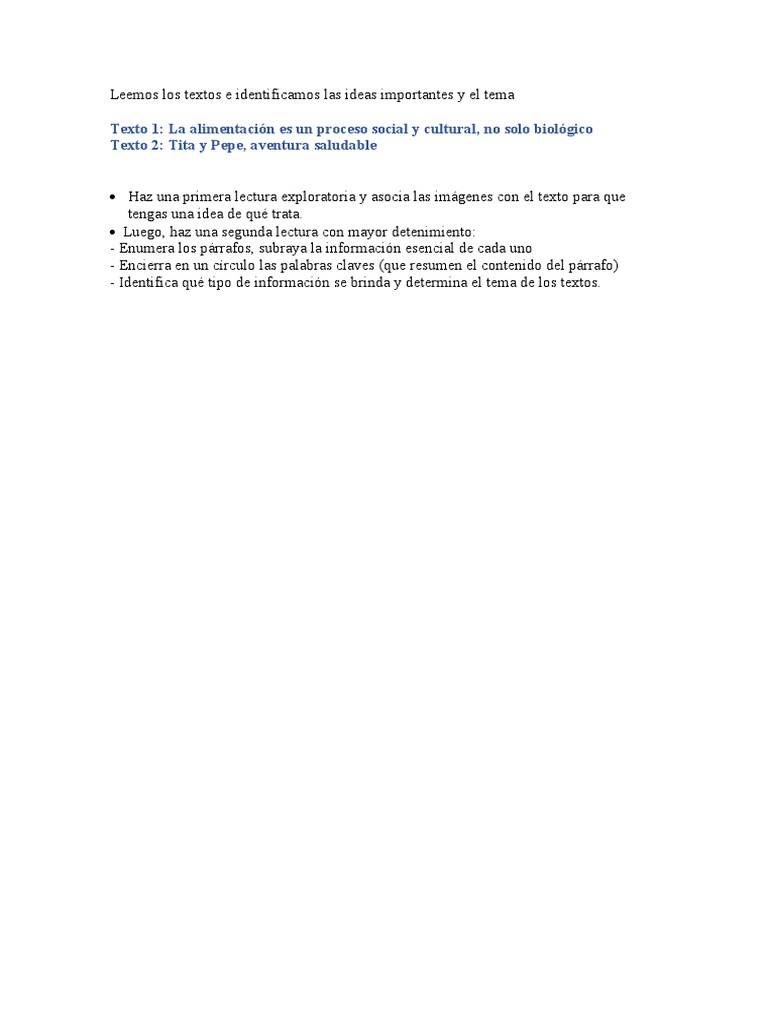 Leemos Los Textos e Identificamos Las Ideas Importantes y El Tema | PDF Leemos Los Textos e Identificamos Las Ideas Importantes y El Tema | PDF