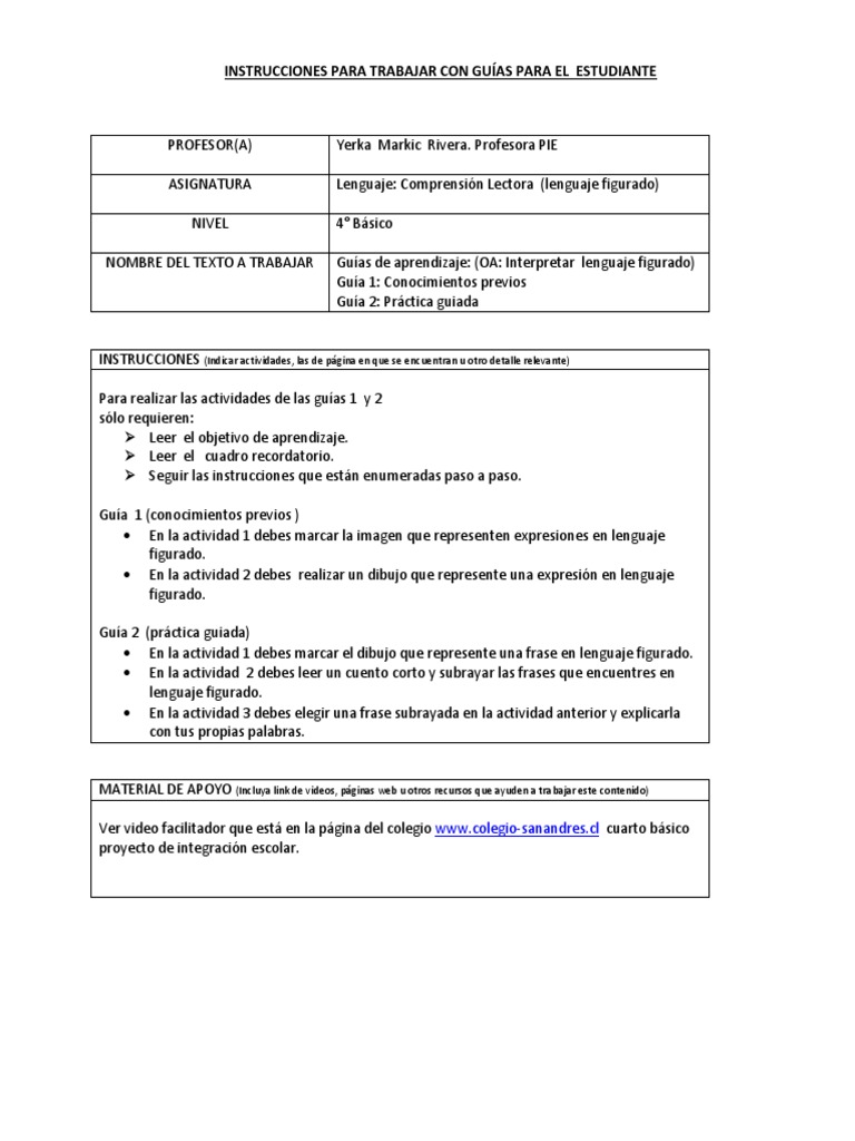 Instrucciones de Trabajo 4° Básico Educadora DIferencial | PDF | Dibujo | Aprendizaje