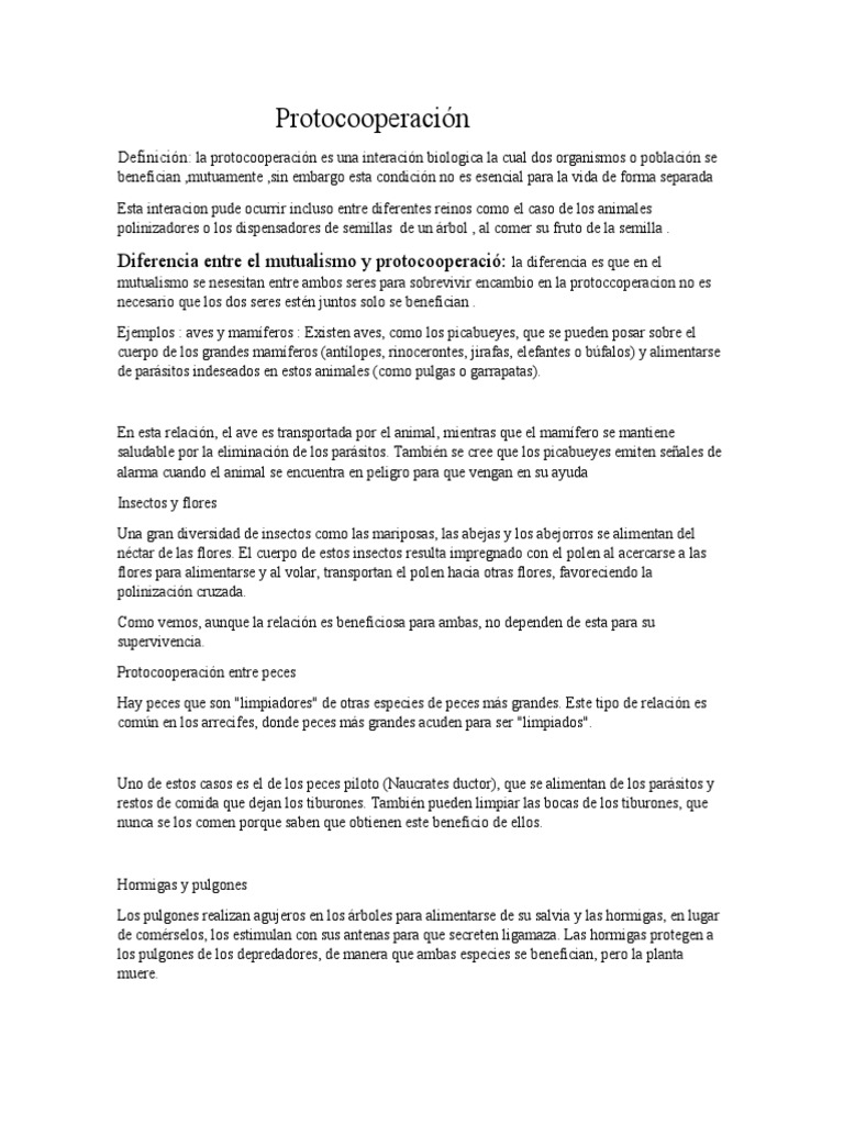 Protocooperación | PDF | Organismos | Interacciones biológicas