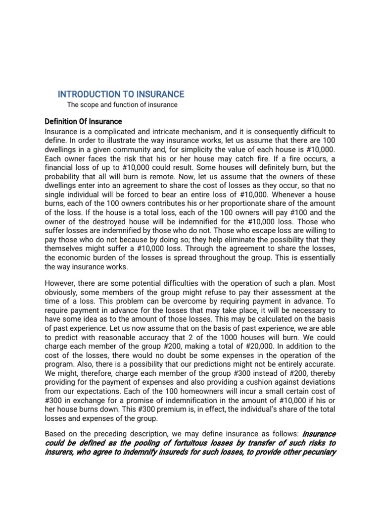 Introduction To Insurance | PDF