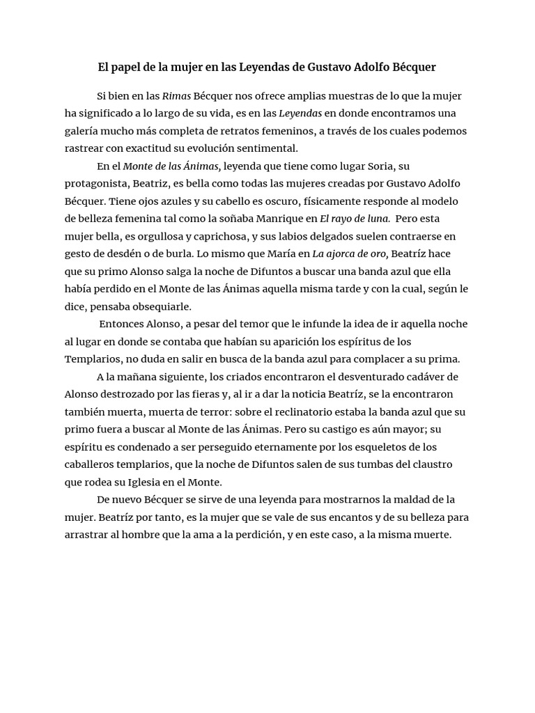 La Mujer en Las Leyendas de Bécquer | PDF