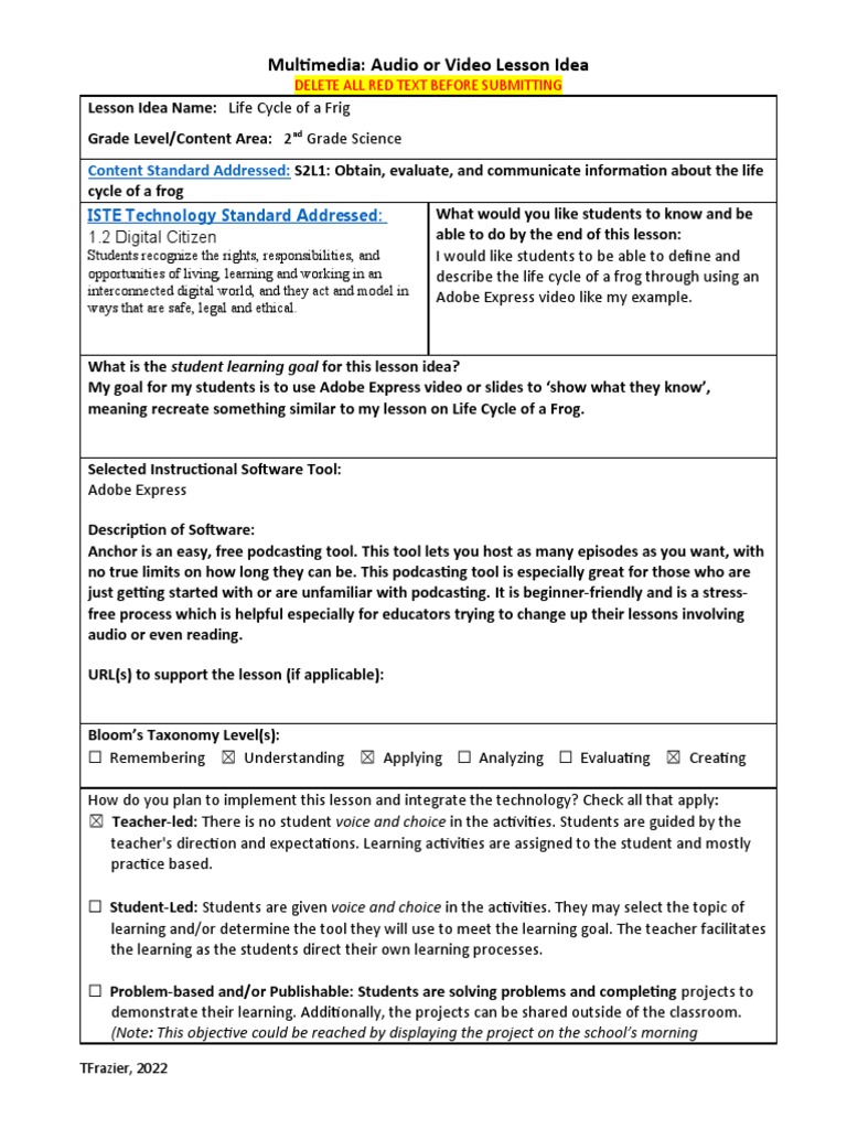 Multimedia Audio or Video Lesson Idea Avery Orr | PDF | Multimedia ...