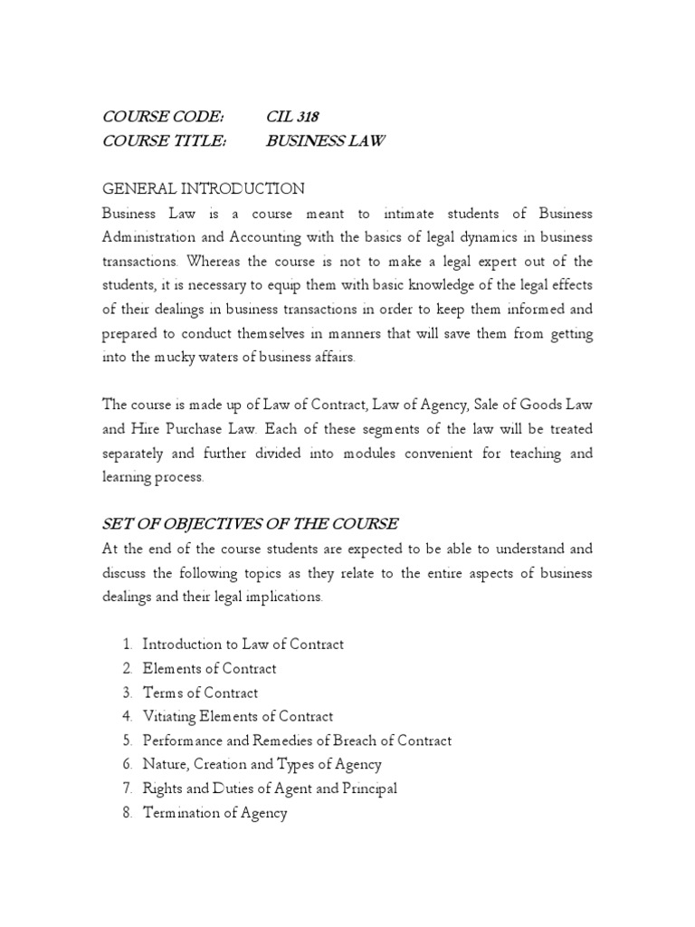 Overview of Business Law Principles | PDF | Offer And Acceptance ...