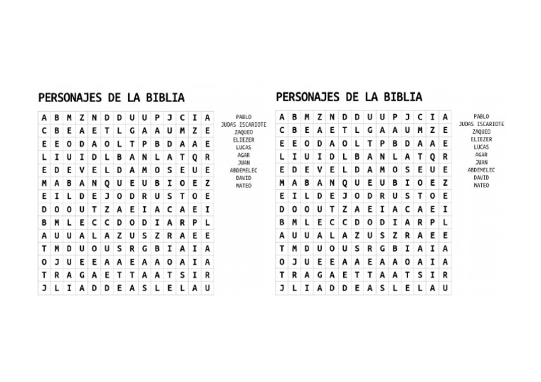 Sopa de Letras (Personajes de La Biblia) | PDF