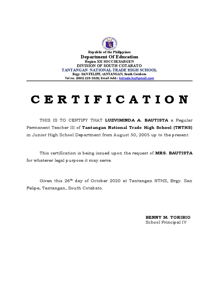 Teacher Employment Certification TNTHS | PDF