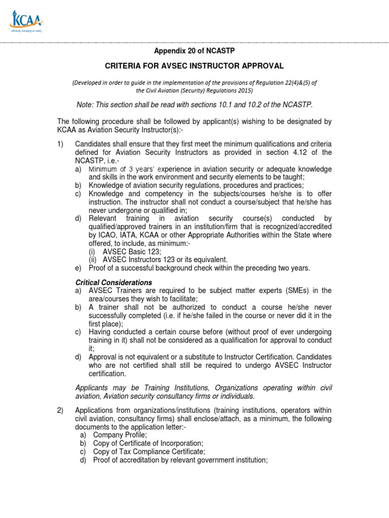 Criteria For Approval of Avsec Instructors | PDF | Personal Trainer | Identity Document