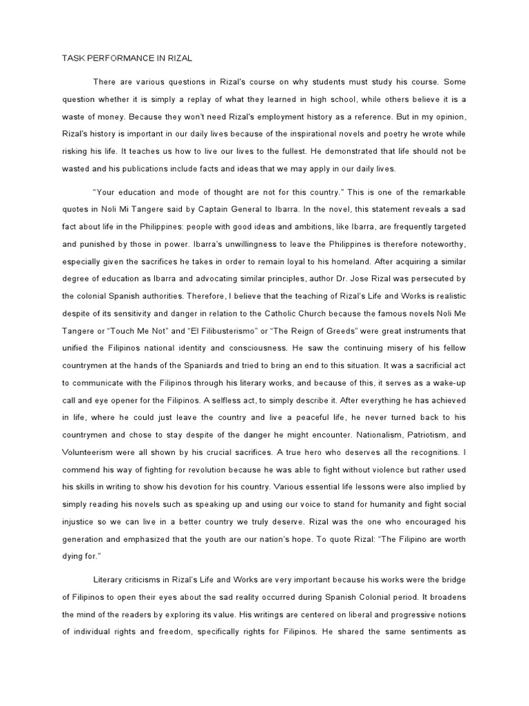 Task Performance in Rizal | PDF | Philippines
