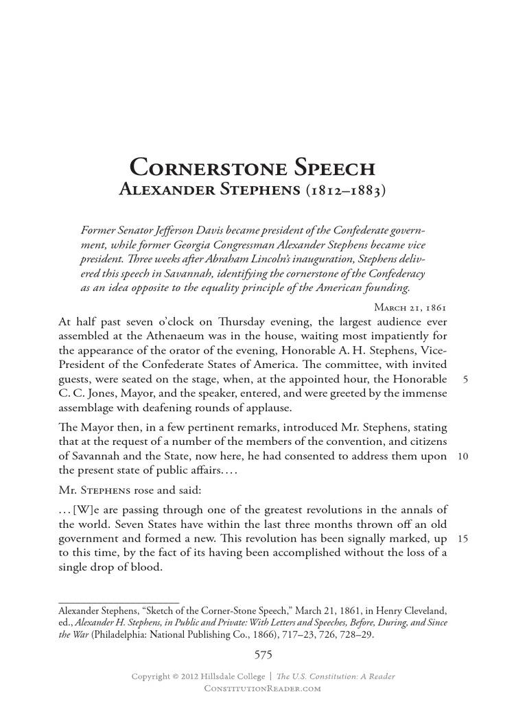 Cornerstone Speech | Download Free PDF | Confederate States Of America