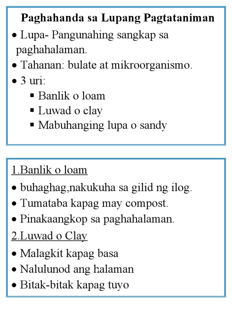 EPP Aralin 8 Paghahanda Sa Lupang Taniman Lecture | PDF