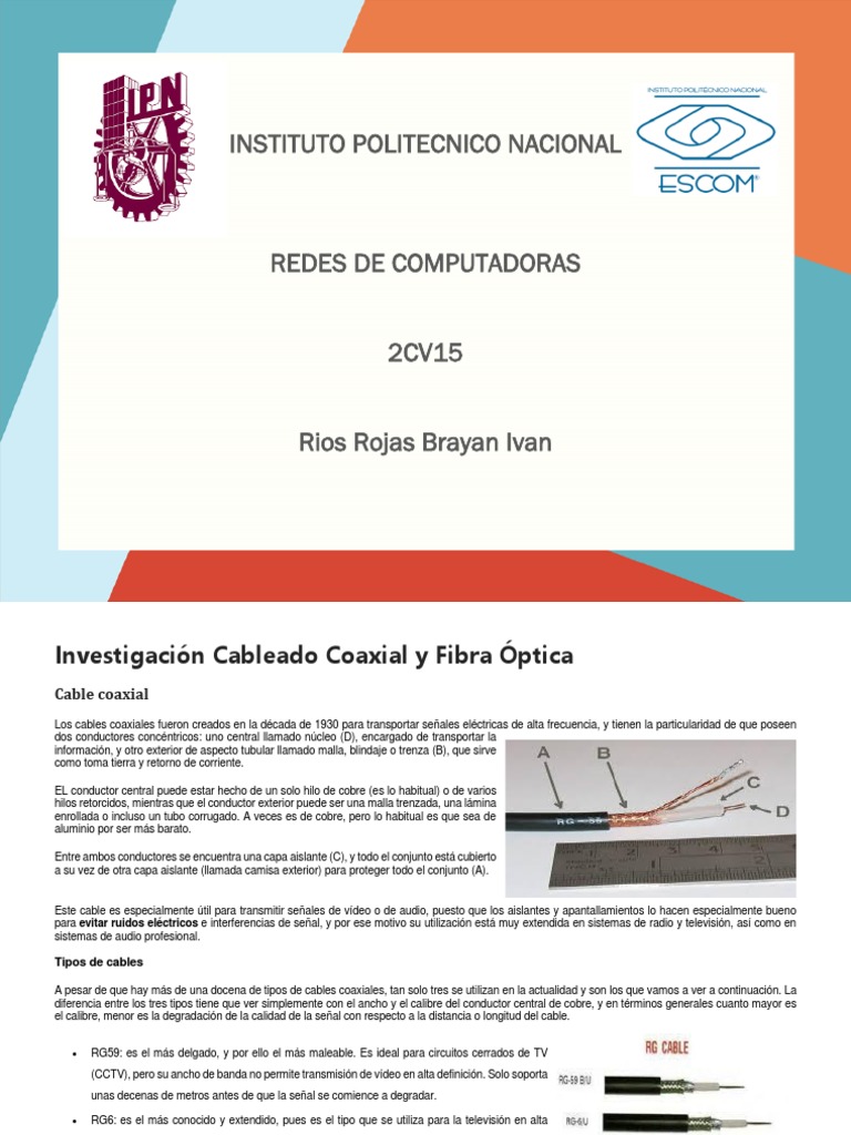 Cableado Coaxial Y Fibra Optica | PDF | Cable coaxial | Fibra óptica