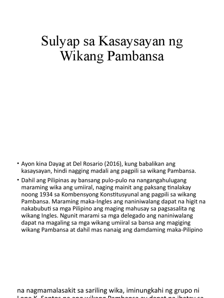 Sulyap Sa Kasaysayan NG Wikang Pambansa | PDF