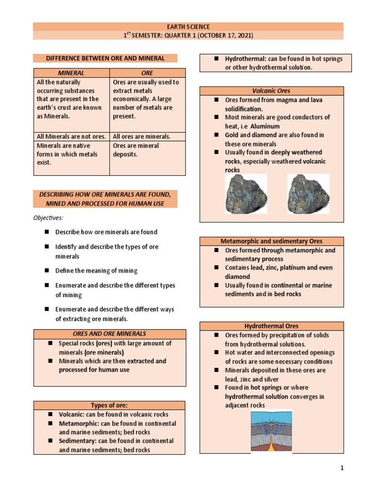 Difference Between Ore and Mineral | PDF | Rock (Geology) | Mining
