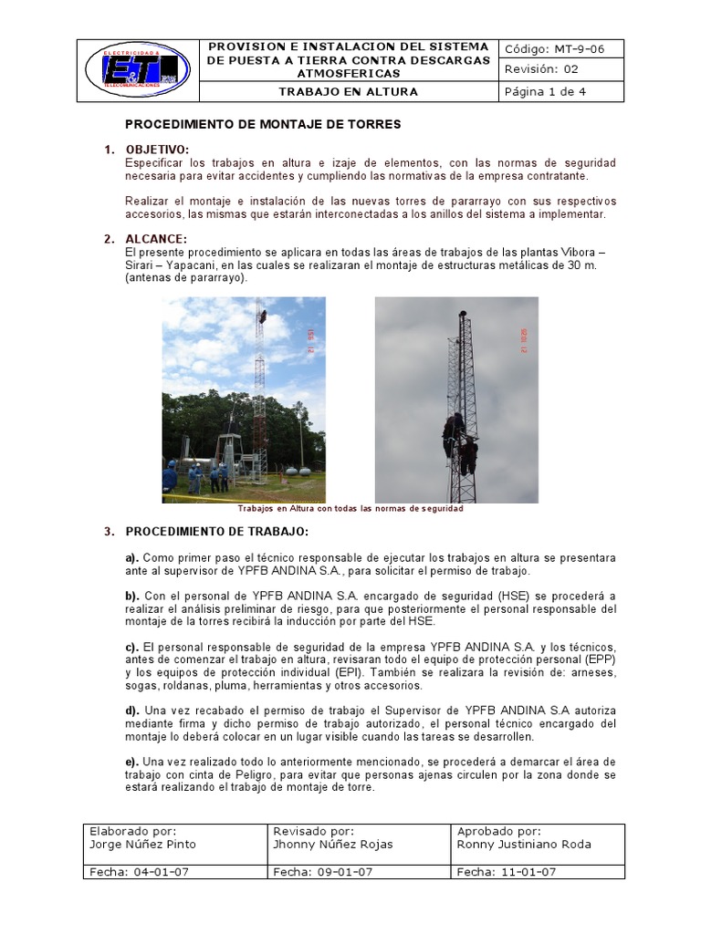 14 PROCEDIMIENTO Montaje de Torre | PDF 14 PROCEDIMIENTO Montaje de Torre | PDF
