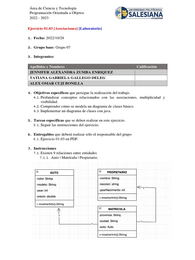G07 POO Ejercicio 01 03 | PDF | Java (lenguaje de programación) | Lenguaje de modelado unificado