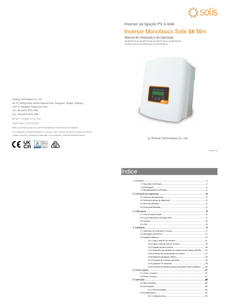 Solis Manual s6-Gr1p (0,7-3,6) K-M Eur Por v1,0 | PDF | Painel solar ...