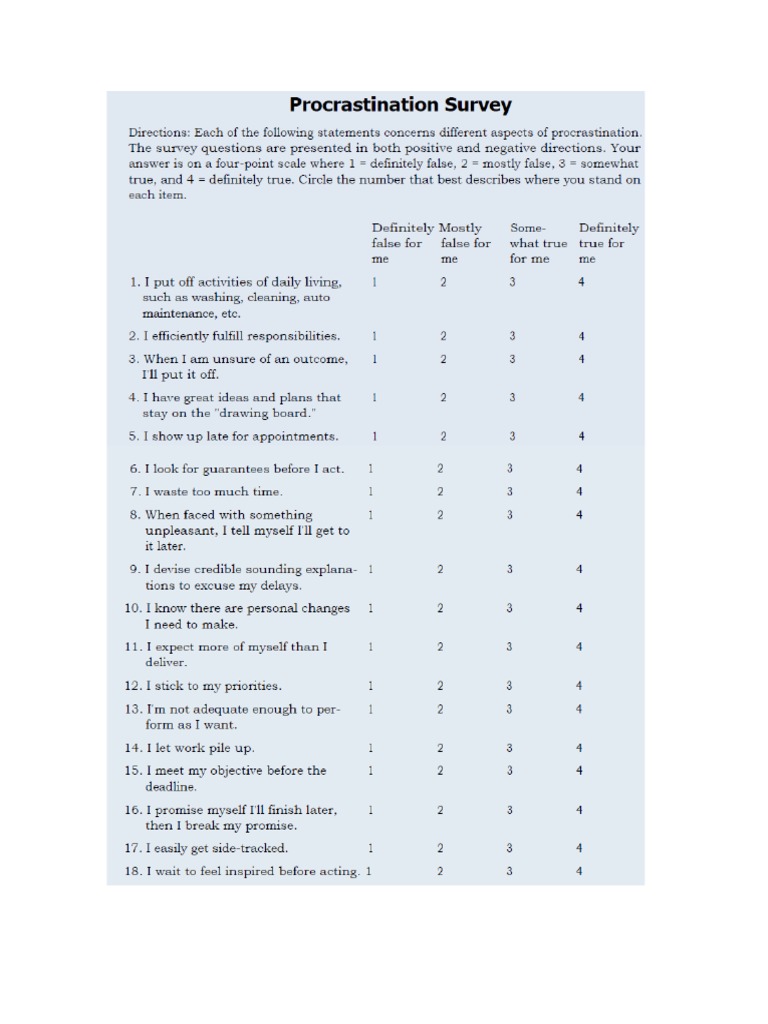 Procrastination Survey | PDF