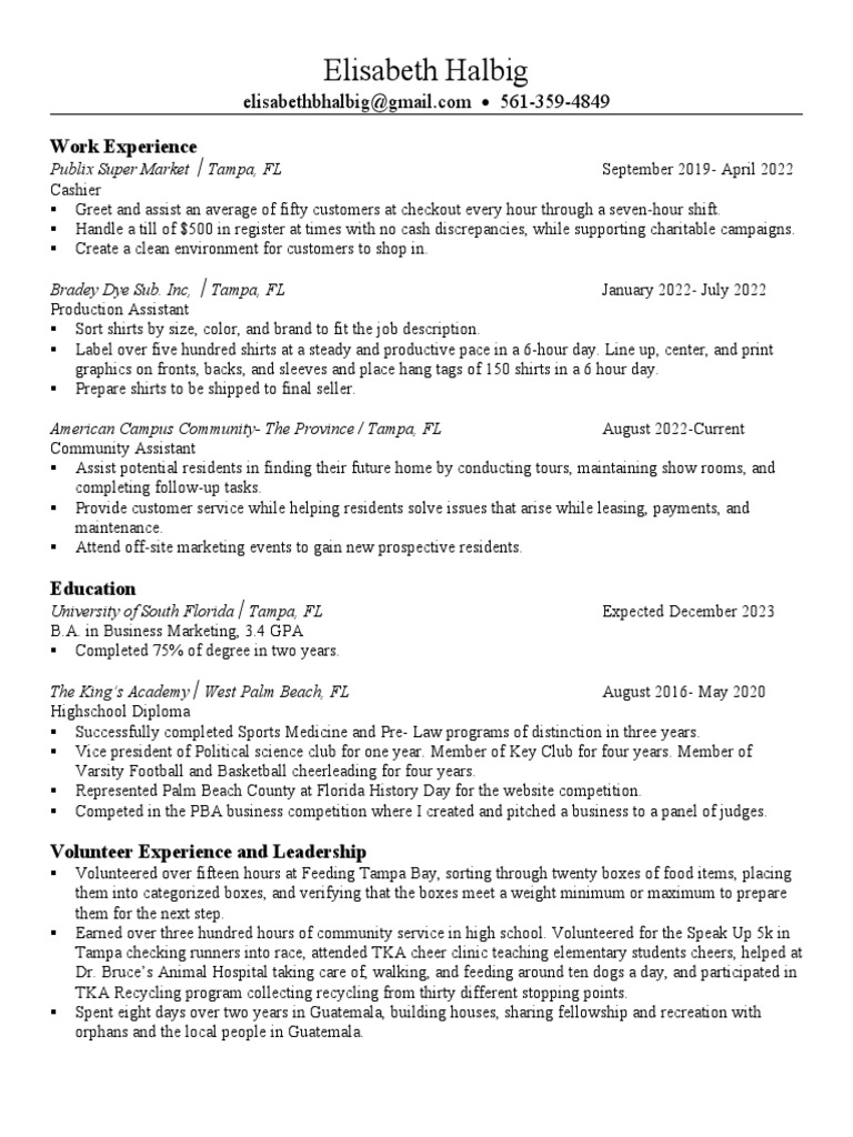 Elisabeth Halbig Resume 10 2022 | PDF | Tampa