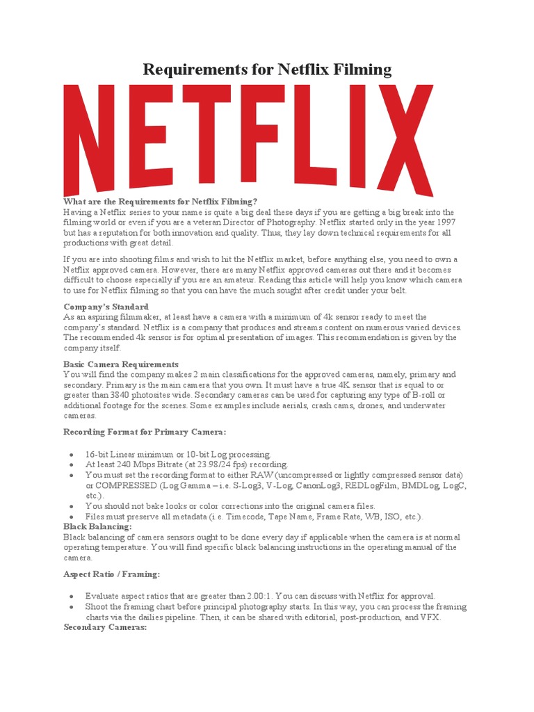 Requirements For Netflix Filming | PDF | Camera | Film Industry