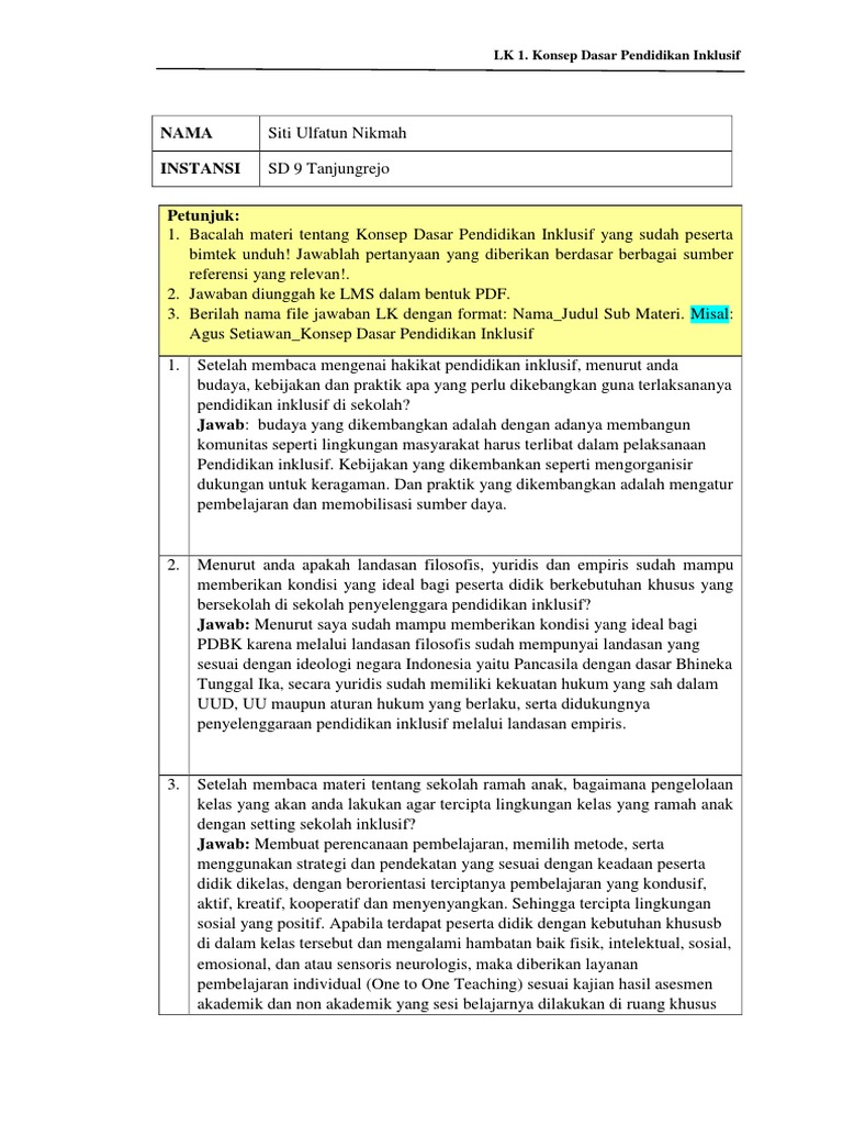Siti Ulfatun Nikmah - Konsep Dasar Pendidikan Inklusif | PDF | Kesehatan Holistik