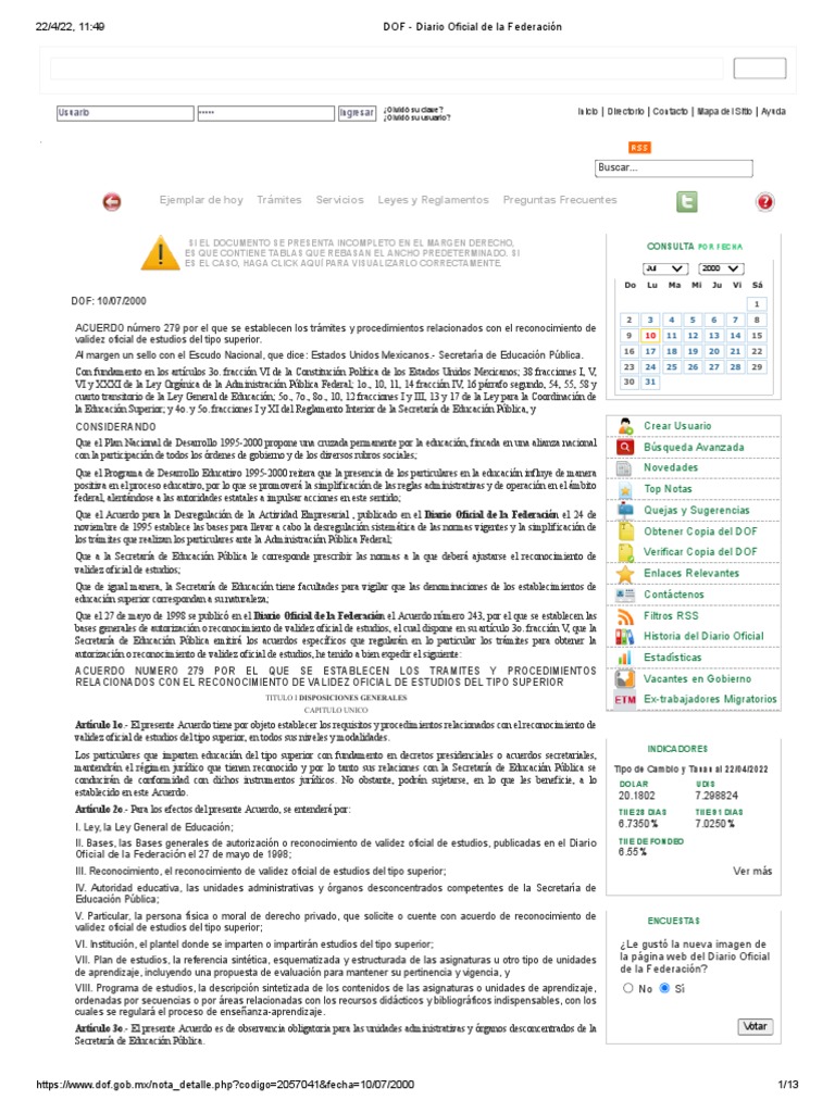 DOF - Acuerdo 279 | PDF | Titulo academico | Plan de estudios