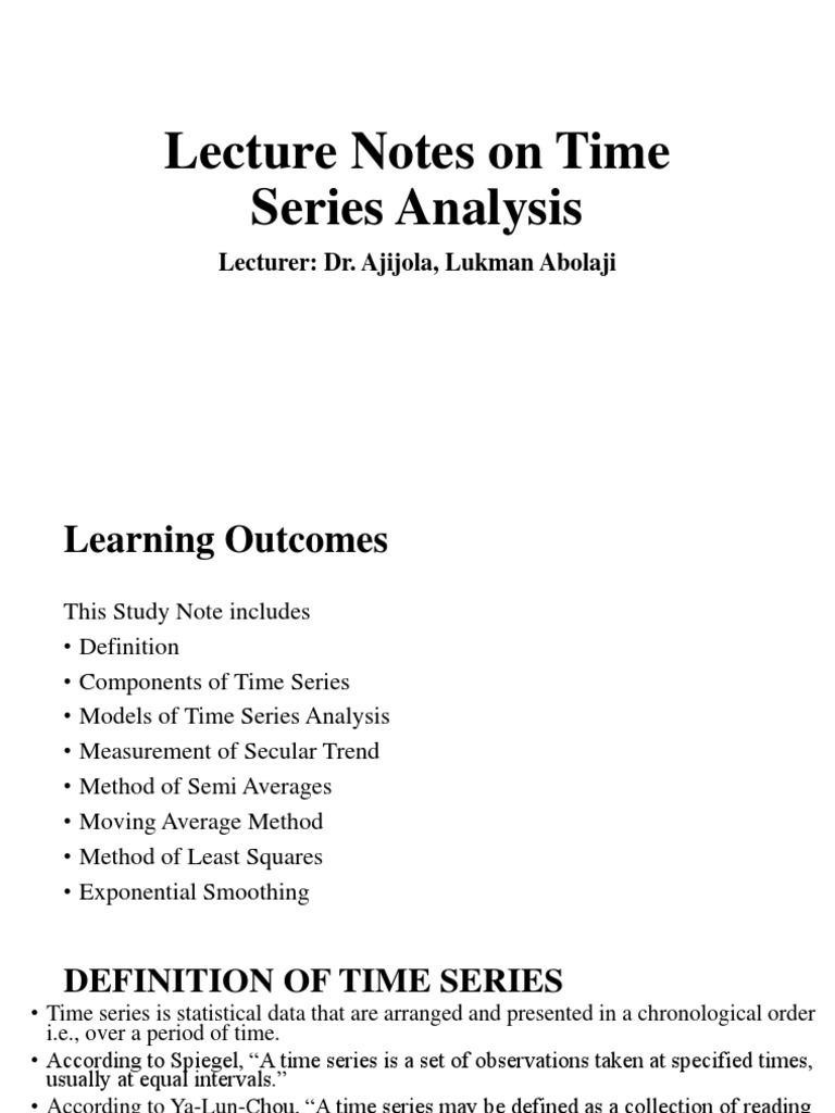 Lecture Notes On Time Series Analysis by Dr. Ajijola | PDF | Time ...
