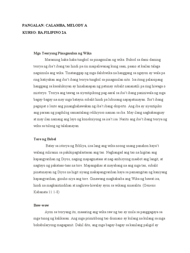 Mga Teoryang Pinagmulan NG Wika | PDF