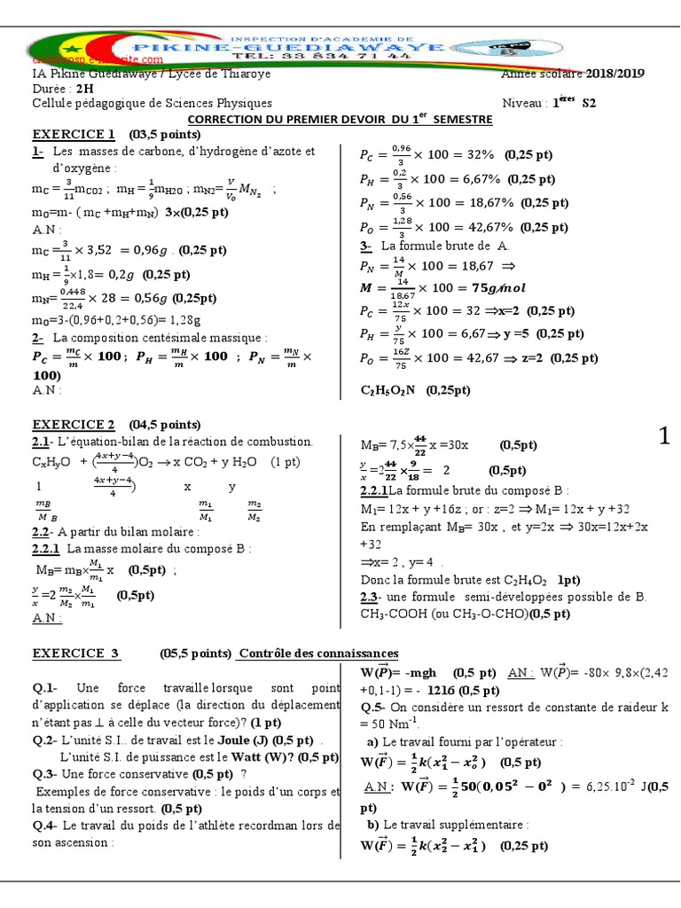 Correction Devoir 1er Semestre S2 | PDF | Quantité | Mécanique newtonienne
