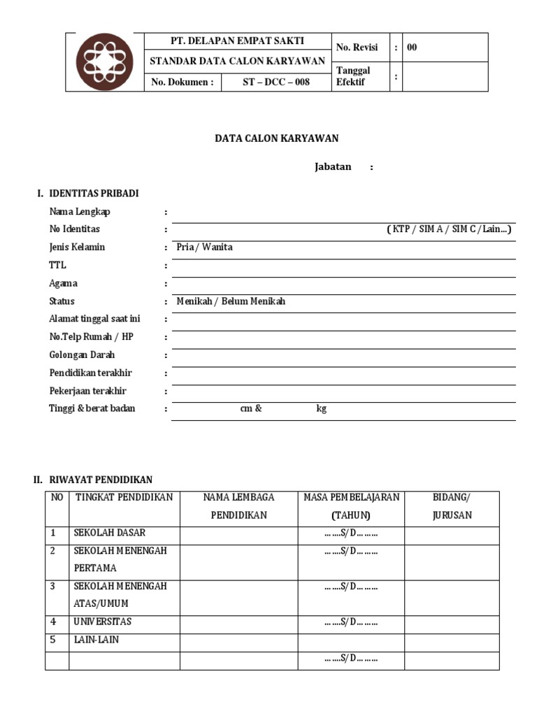 Form Data Calon Karyawan | PDF
