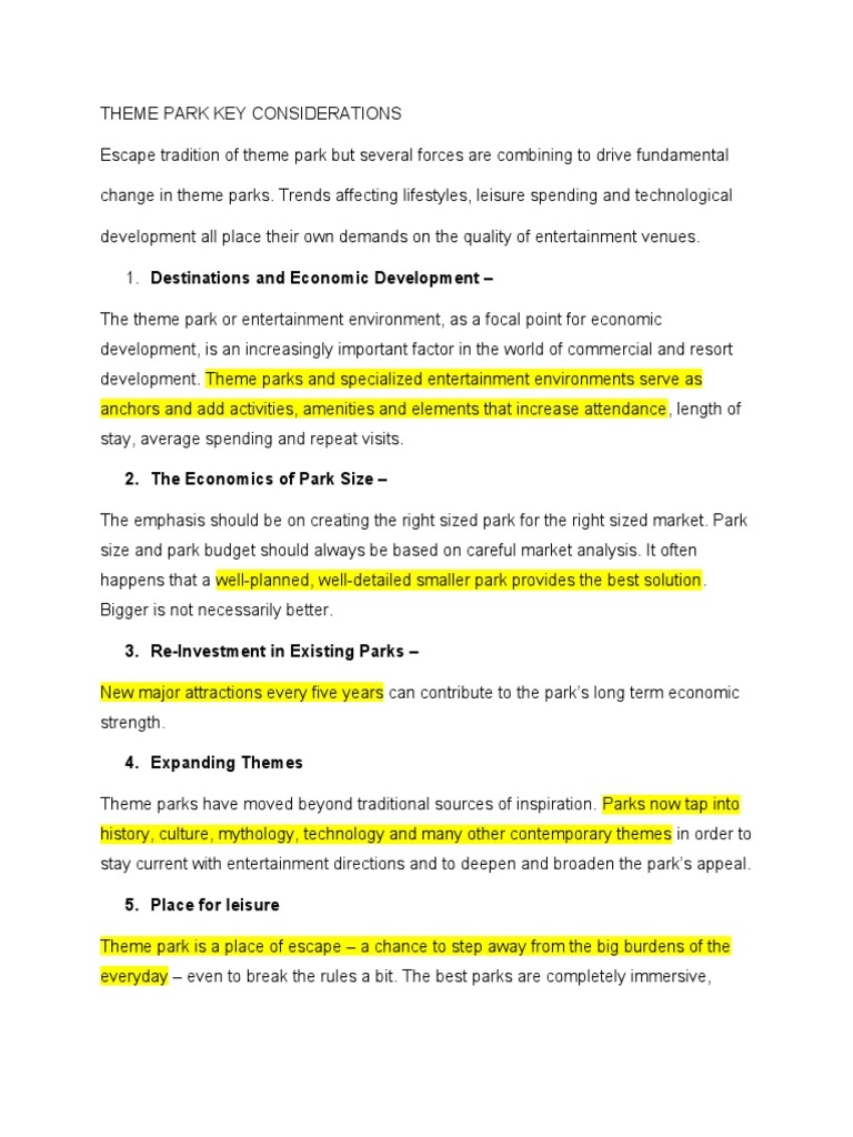 Theme Park Key Considerations | PDF | Narrative | Amusement Park