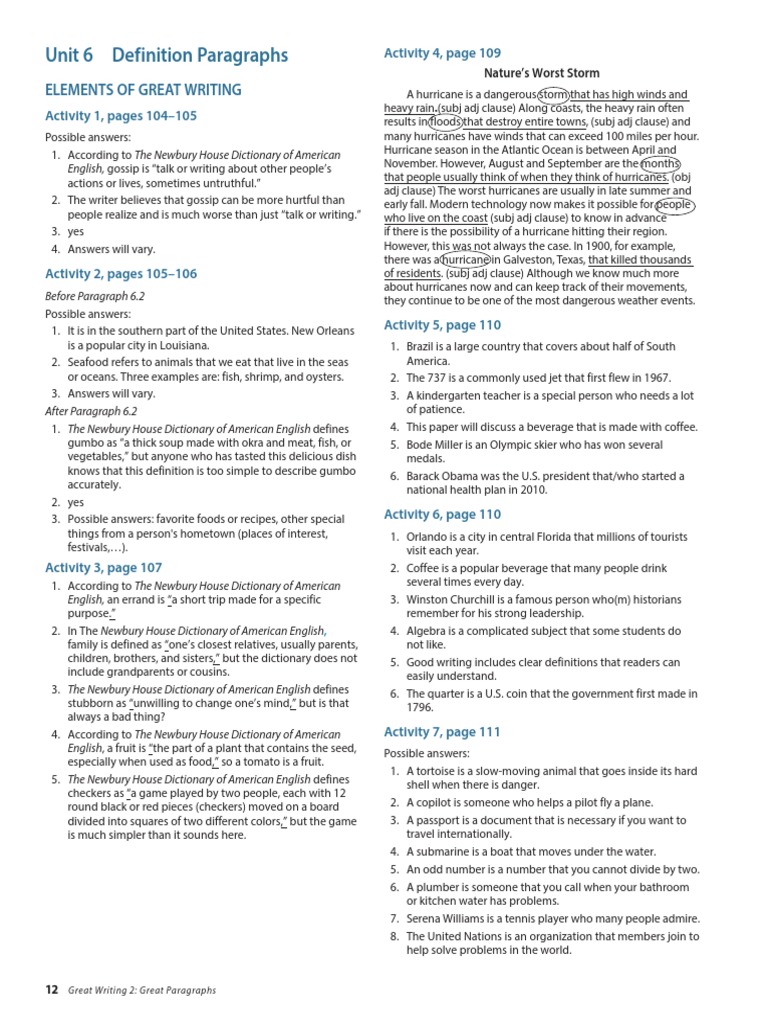 Great Writing 2: Definition Paragraphs | PDF | Tropical Cyclones | Patience