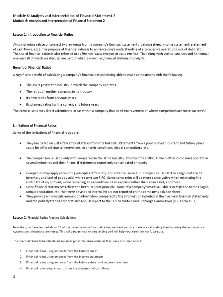 Module 6 Ratio Analysis and Interpretation | PDF | Financial Ratio | Balance Sheet
