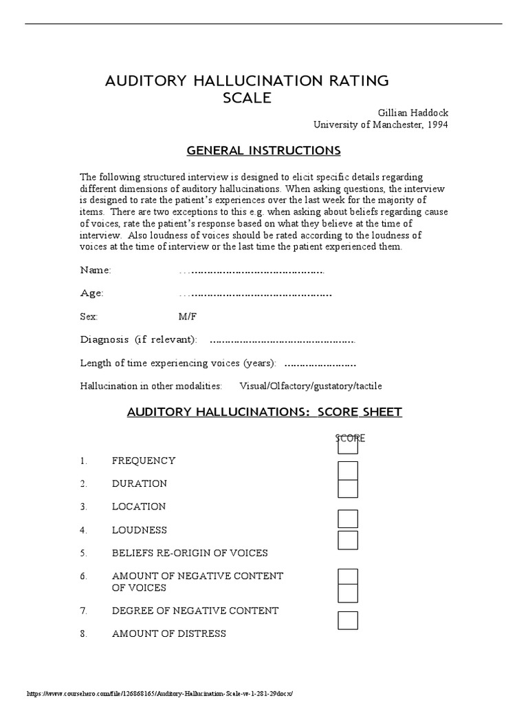 Auditory Hallucination Rating Scale | PDF | Hallucination | Neuroscience