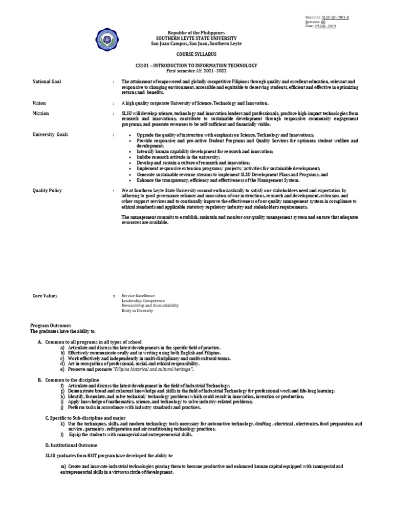 Syllabus CS111 | PDF | System | Computer File
