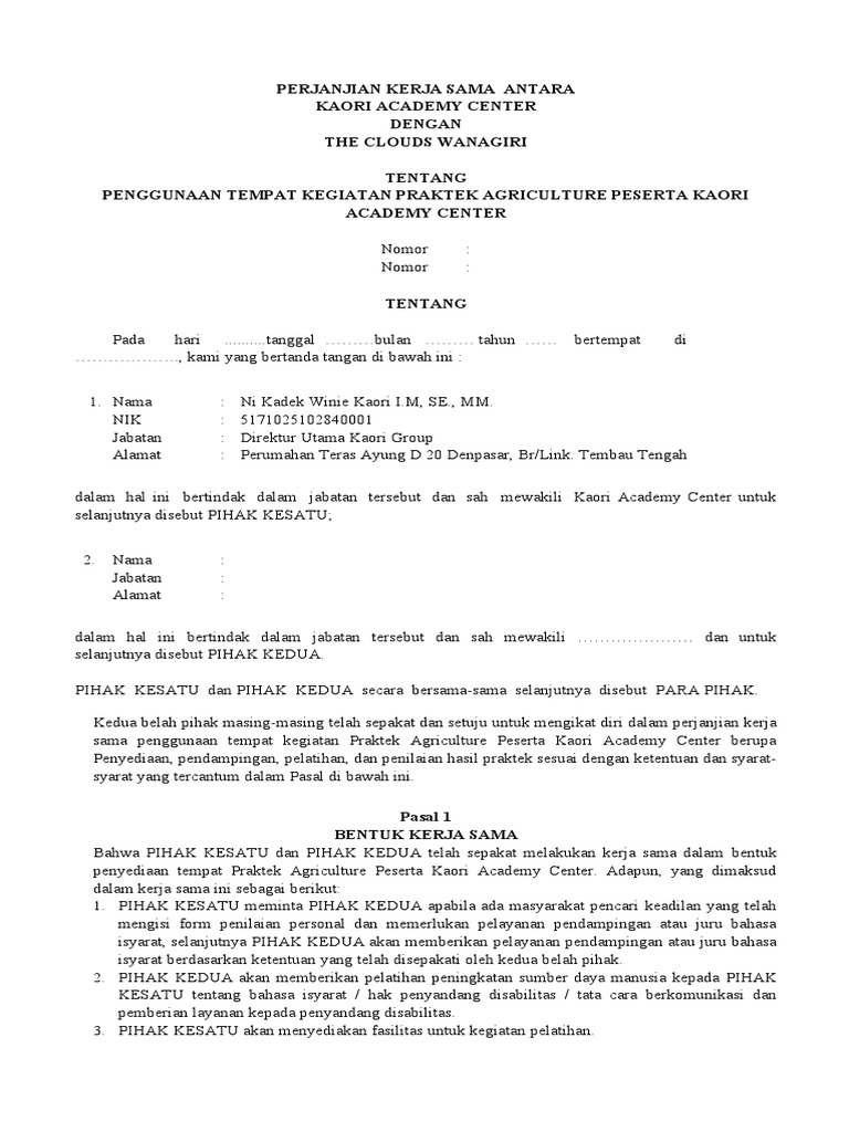 C. Format MOU Kerjasama Disabilitas | PDF