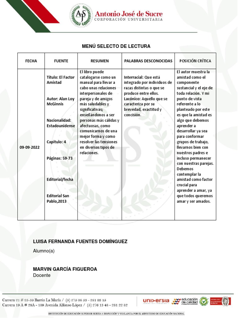 Formato Menú Selecto de Lectura - Actual | PDF