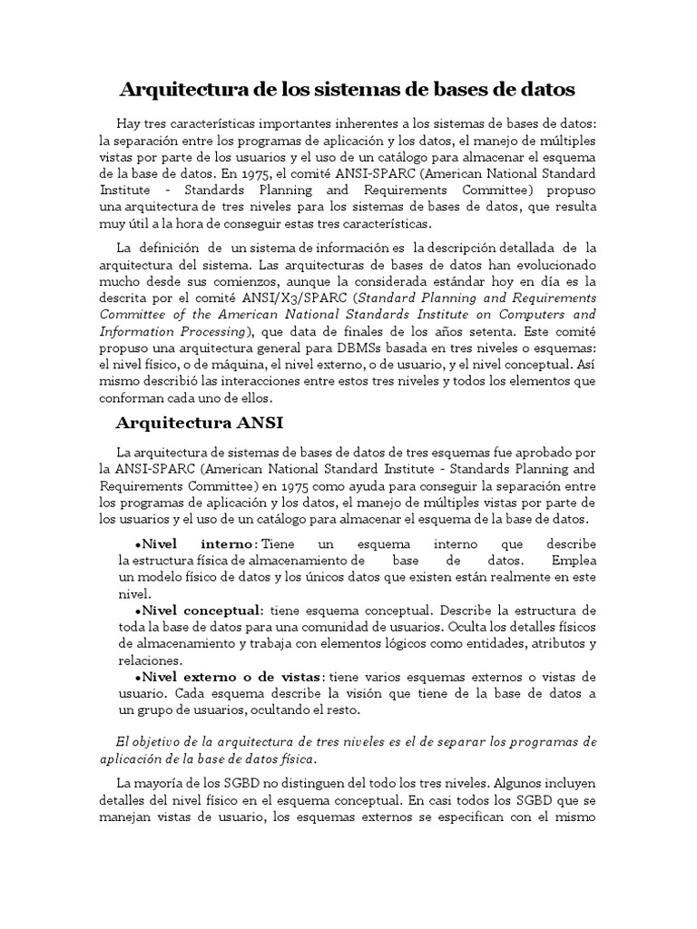 Arquitectura de Los Sistemas de Bases de Datos 1 | PDF | Bases de datos ... Arquitectura de Los Sistemas de Bases de Datos 1 | PDF | Bases de datos ...