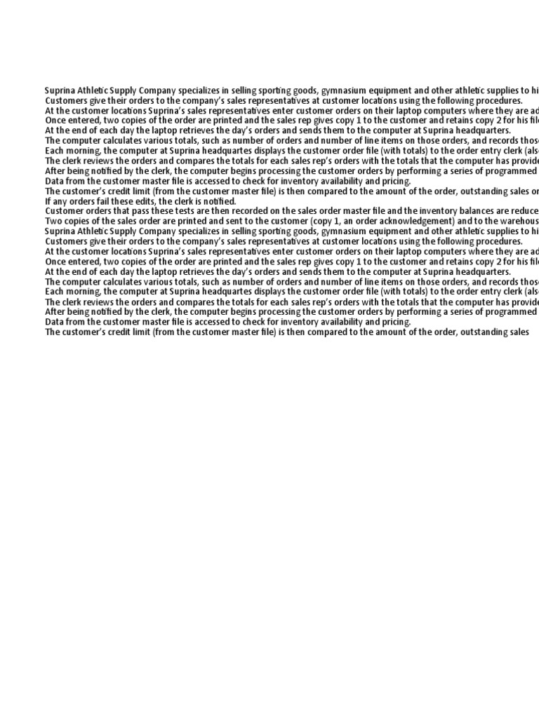 Systems Documentation - Suprina Athletic Supply Company | PDF | Sales ...