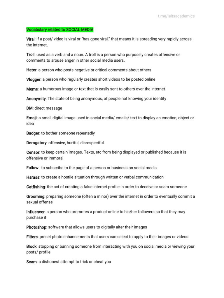 Social Media Vocabulary | PDF