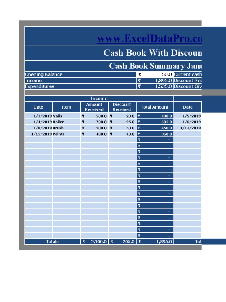 Cash Book With Discount | PDF | Debits And Credits | Corporations