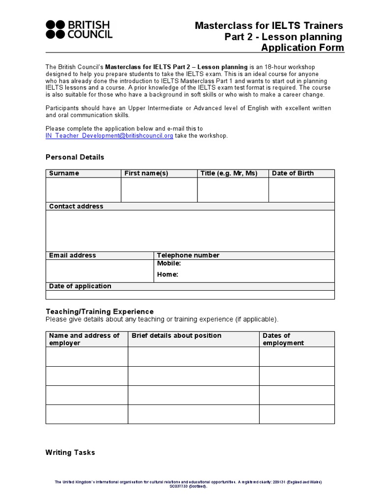 Masterclass For Ielts Trainers Application Form Part 2 0 | PDF | International English Language ...