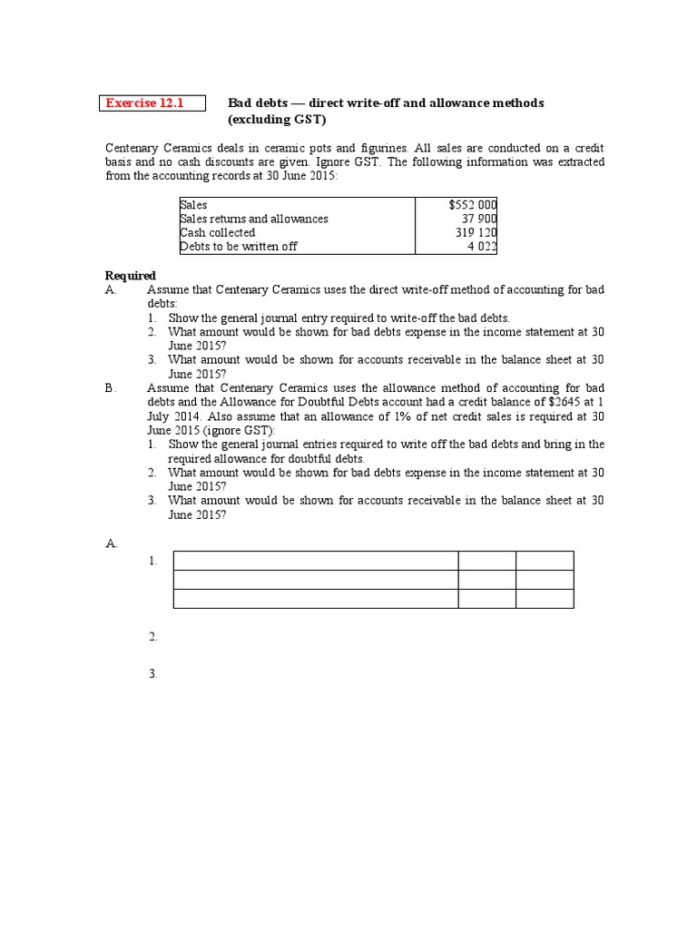 Chapter 12 Exercises | Download Free PDF | Bad Debt | Money