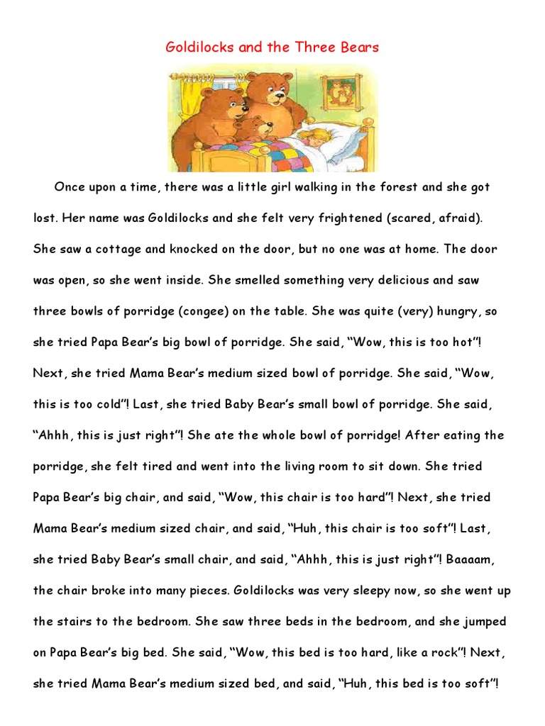 Goldilocks and the Three Bears Story | PDF | Goldilocks And The Three Bears