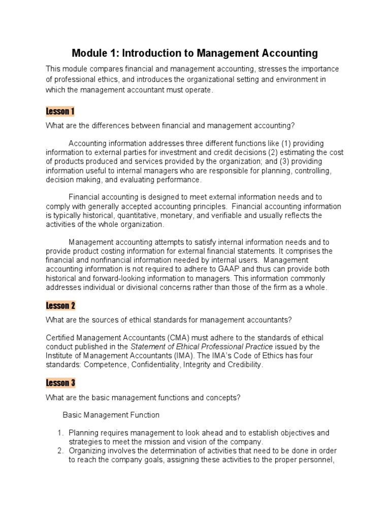 Module 1 - Introduction To Management Accounting | PDF | Management ...