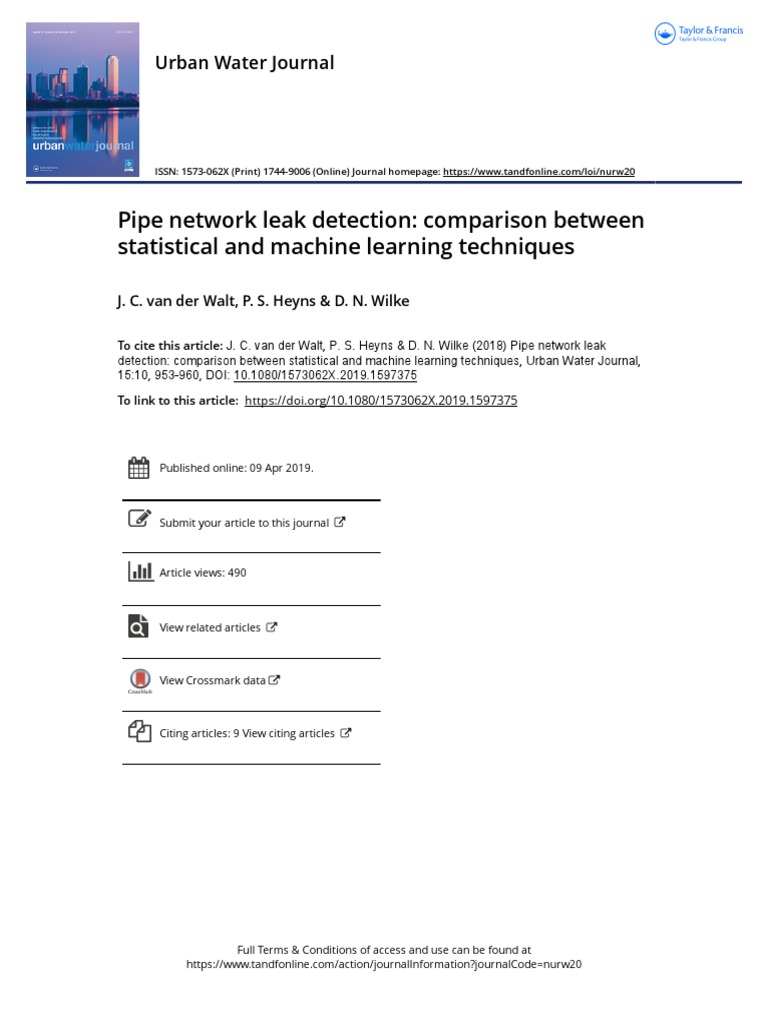 Pipe Network Leak Detection Comparison Between Statistical and Machine ...
