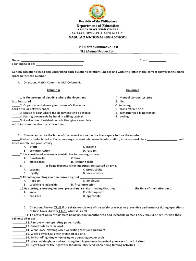 3rd Quarter Summative Test Tle | PDF