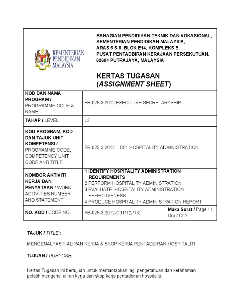 Kertas Tugasan (Assignment Sheet) | PDF