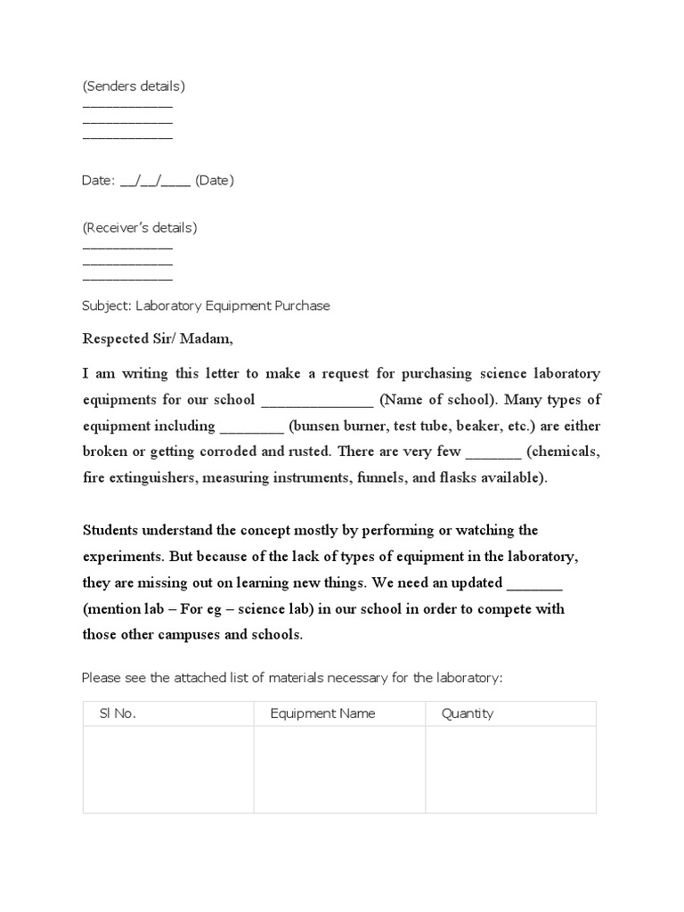 Laboratory Equipment Purchase - Format (For Reference) | PDF