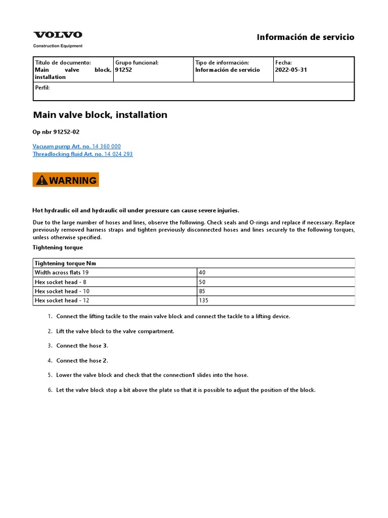 Main Valve Block, Installation | Download Free PDF | Valve | Screw