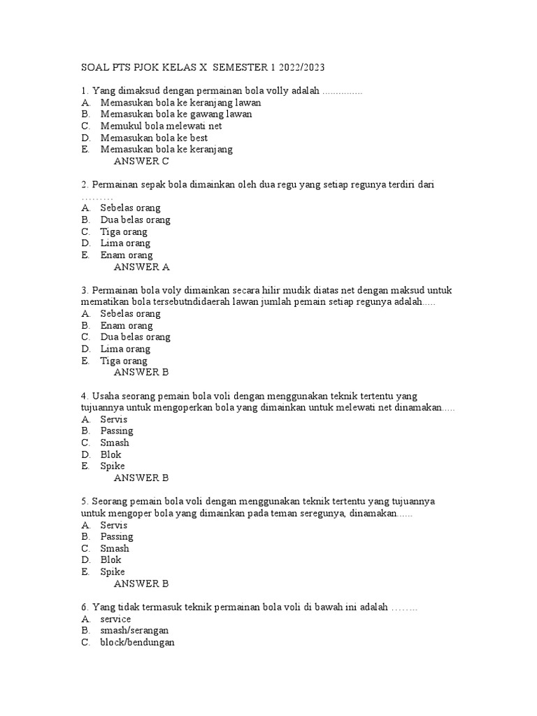 PTS Pjok KLS X | PDF