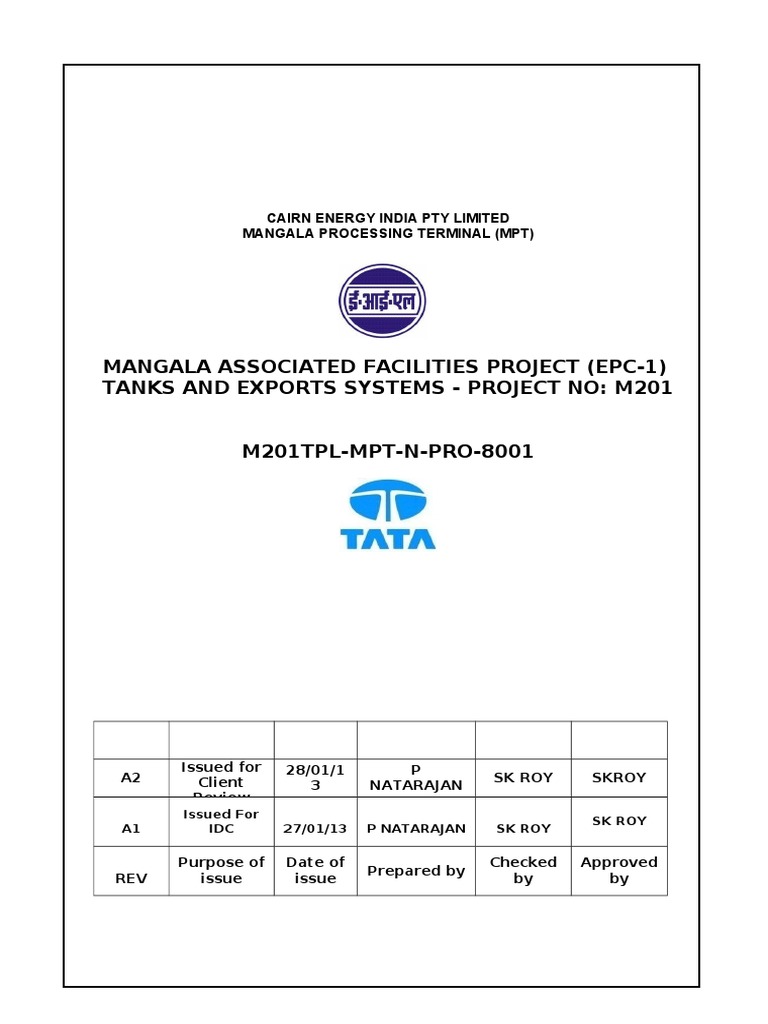 CAIRN ENERGY MANGALA PROCESS TERMINAL PROCEDURE | PDF | Paint | Pipe ...